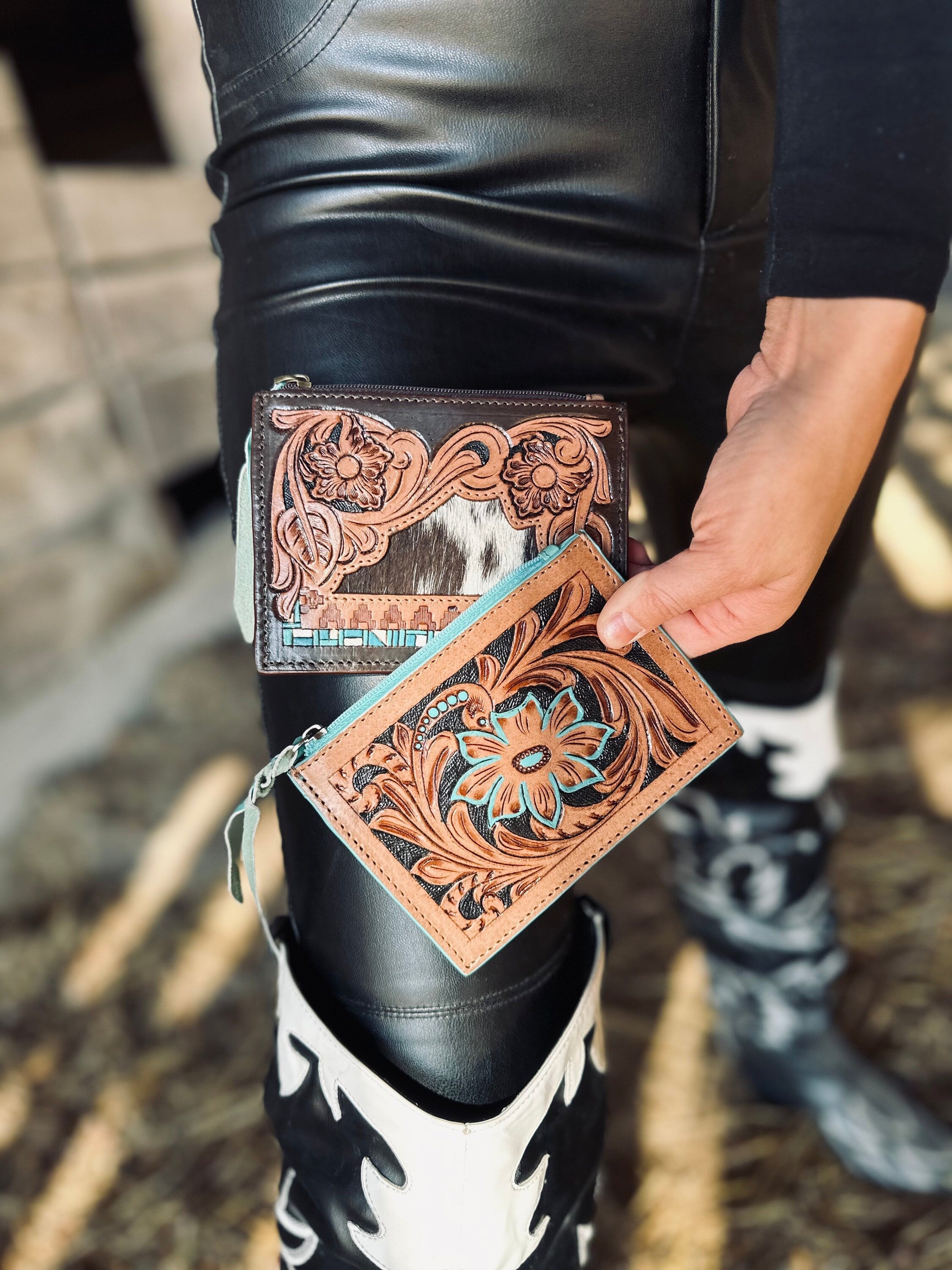 Floral Turquoise Card Holder – L3 Designs Leather