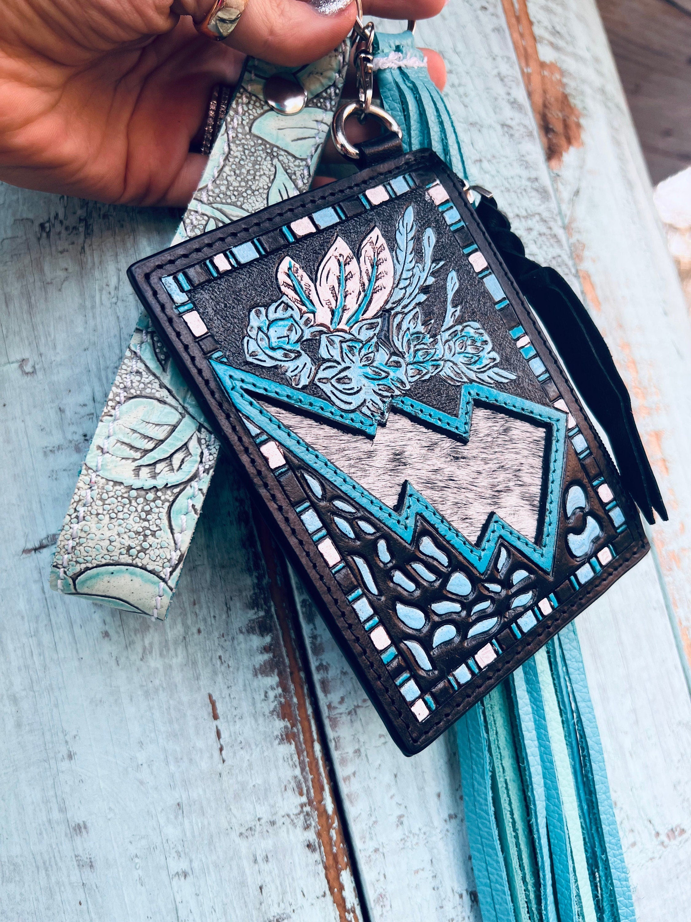 Lighting Bolt Turquoise Card Holder – L3 Designs Leather